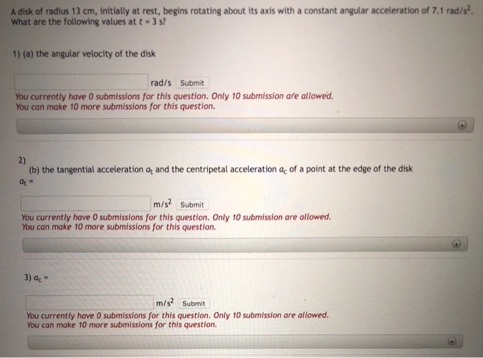Solved A disk of radius 13 cm, initially at rest, begins | Chegg.com