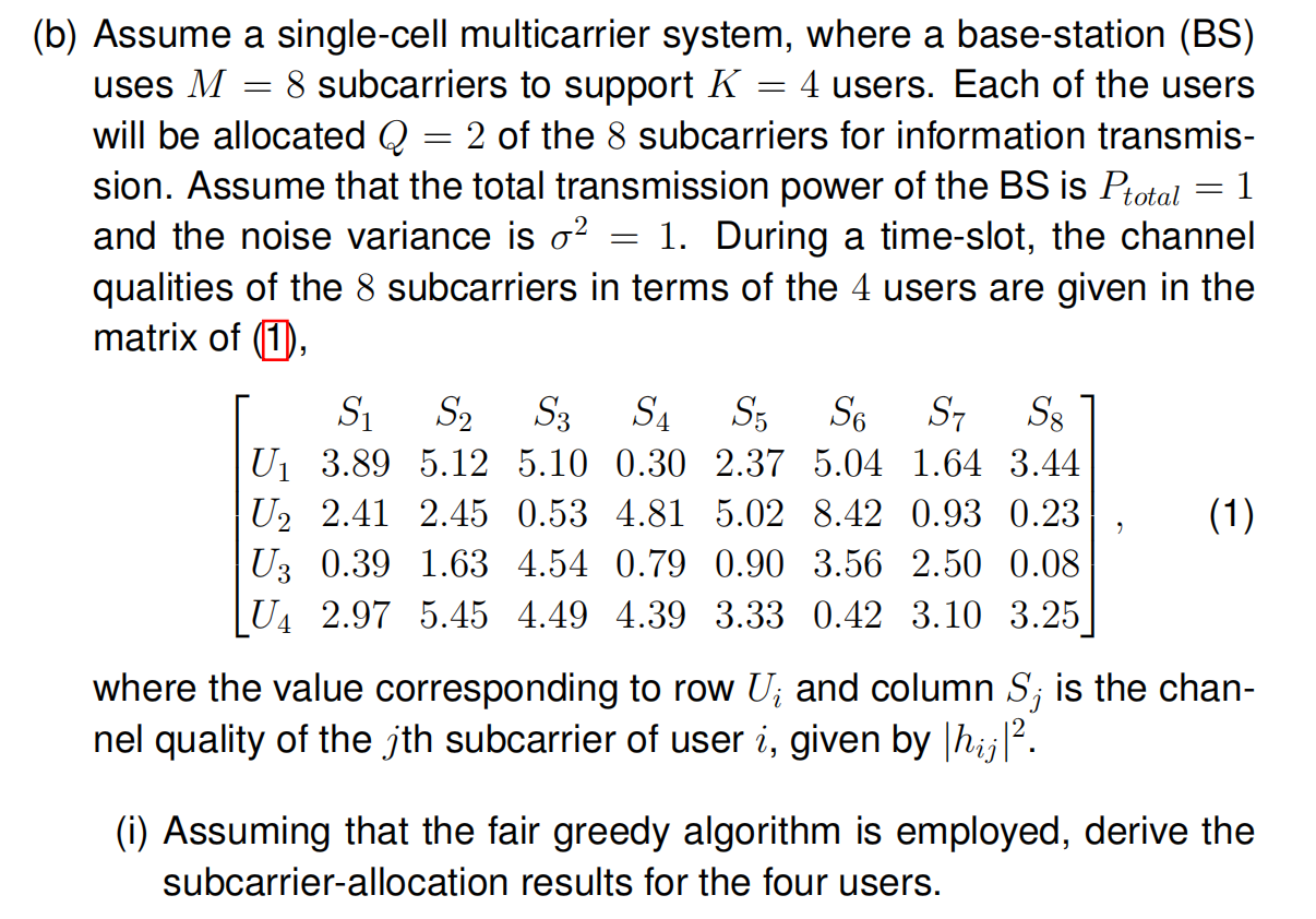Solved (b) Assume a single-cell multicarrier system, where a | Chegg.com