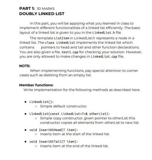 Solved PART 1: 30 MARKS DOUBLY LINKED LIST In this part, you | Chegg.com