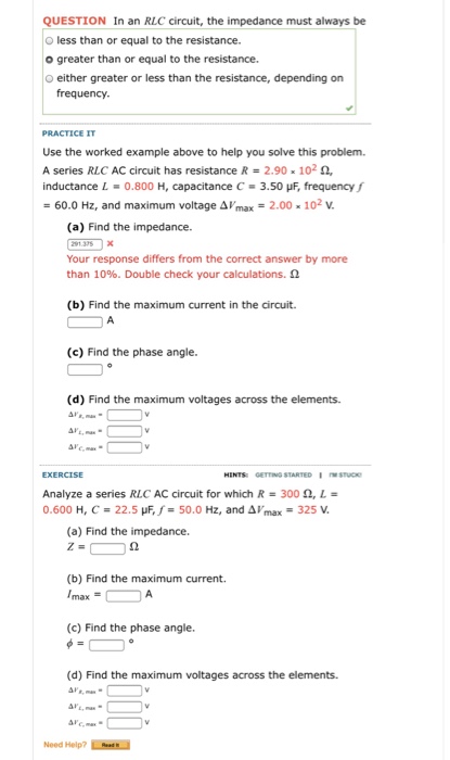 Solved GOAL Analyze a series RLC AC circuit and find the | Chegg.com