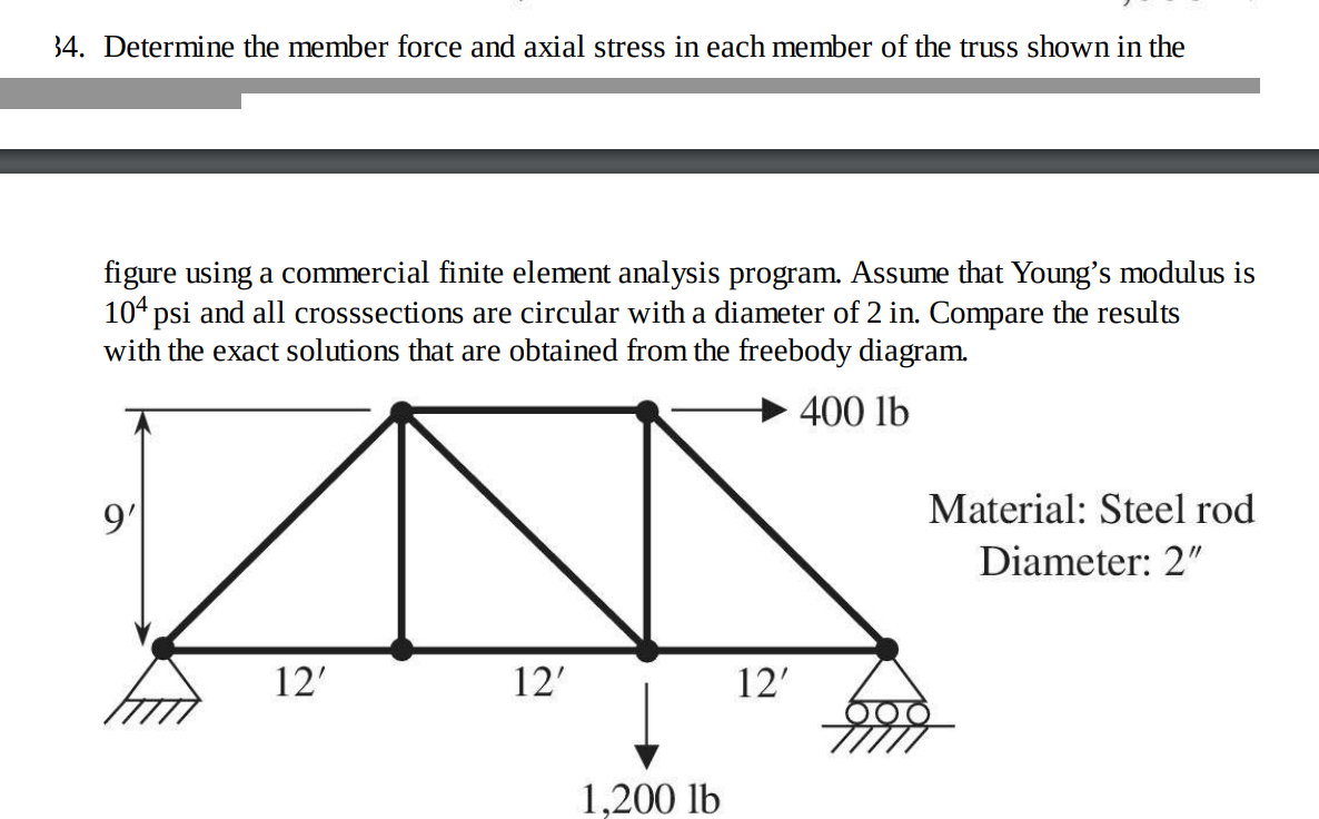 34. Determine the member force and axial stress in | Chegg.com
