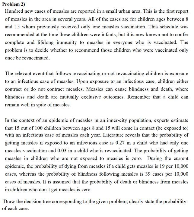 Solved Problem 2) Hundred new cases of measles are reported | Chegg.com