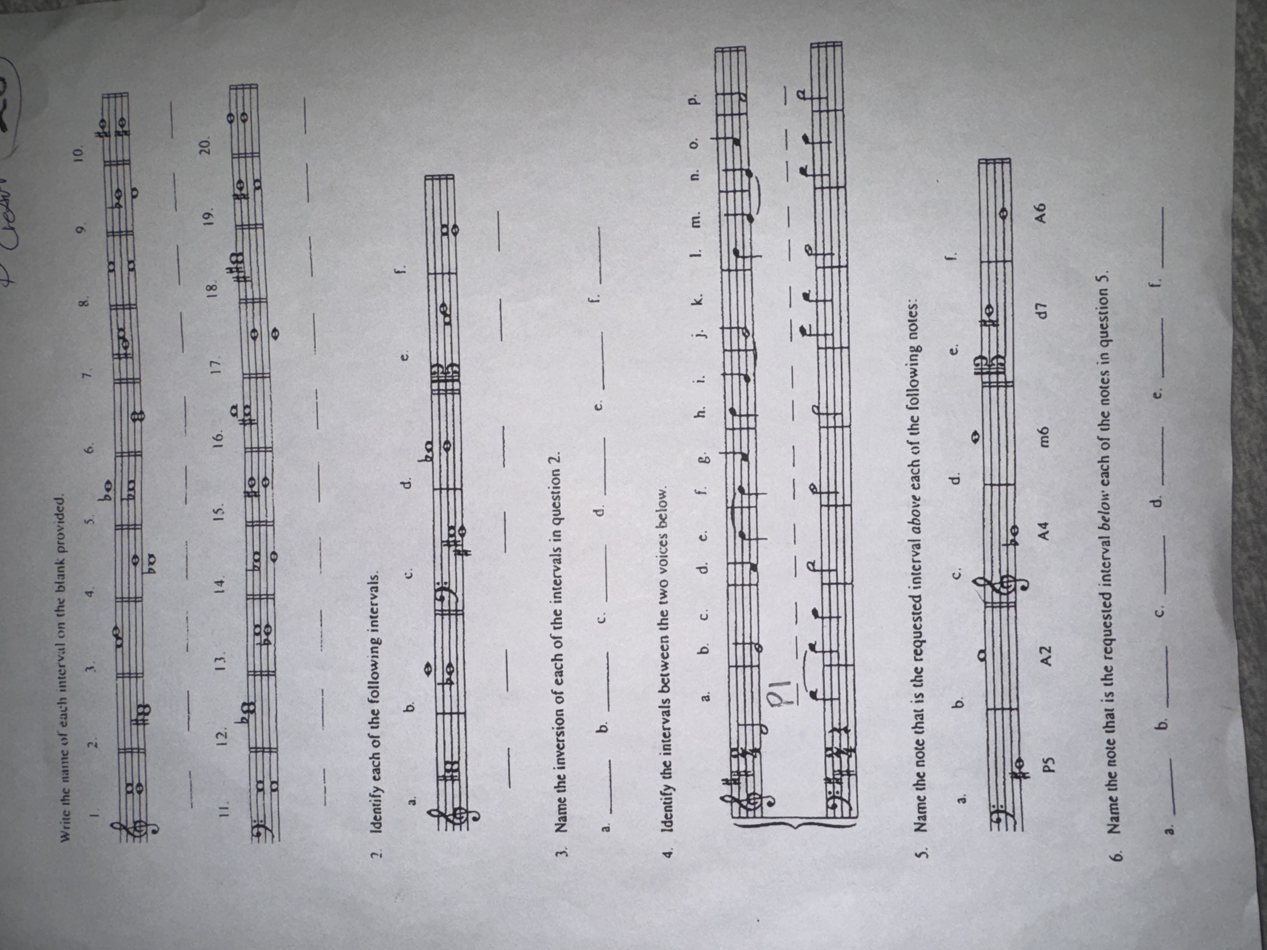 Write the name of each interval on the blank | Chegg.com