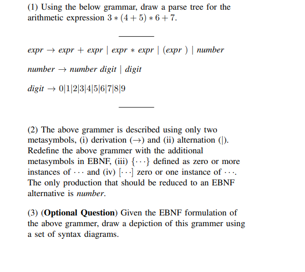 Solved (1) Using the below grammar, draw a parse tree for | Chegg.com