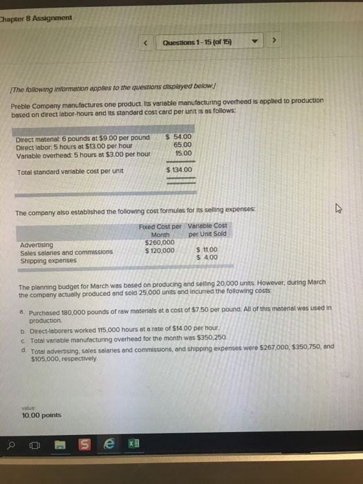 Solved hapter 8 Assignment Questions 1-15 (of 15)> The | Chegg.com