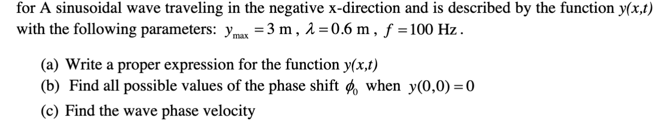 for A sinusoidal wave traveling in the negative | Chegg.com