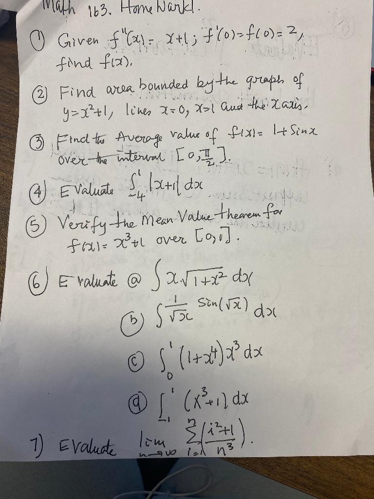 Solved (1) Given f′′(x)=x+1;f′(0)=f(0)=2, find f(x). (2) | Chegg.com
