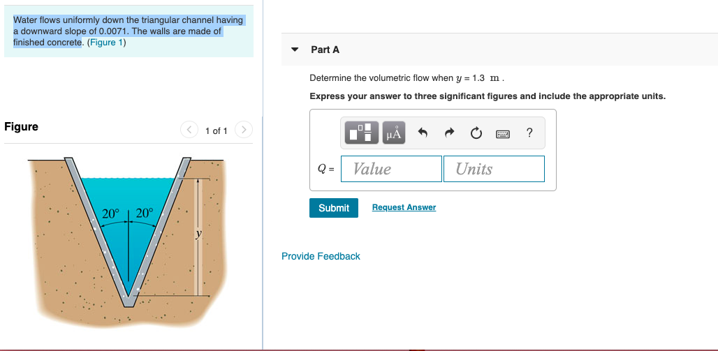 Solved Water flows uniformly down the triangular channel | Chegg.com