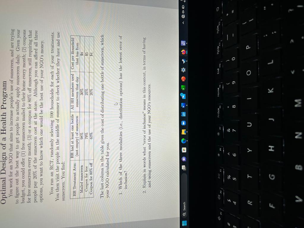 Optimal Design of a Health Program You work for an | Chegg.com