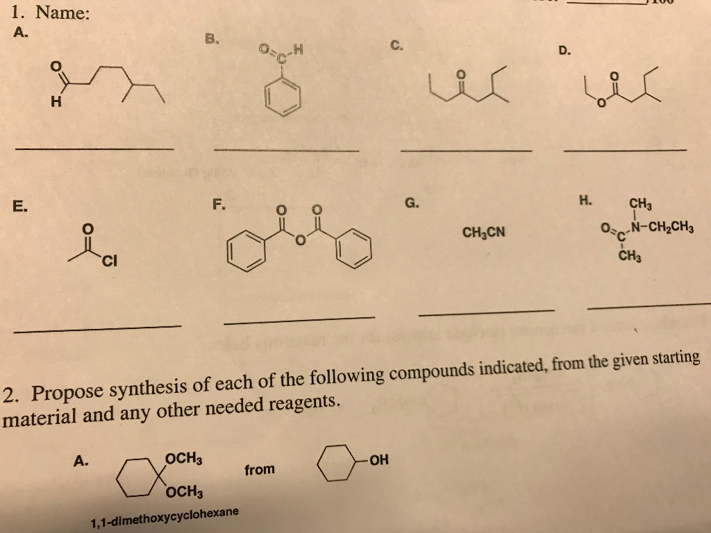 Solved 1. Name: A. C. G. H. CH3 CH3CN a,.. N-CH2CH3 Cl CH3 | Chegg.com