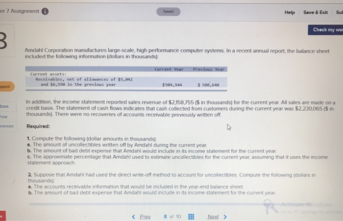 Solved er 7 Assignment Saved Help Save &Exit Sub Check my | Chegg.com