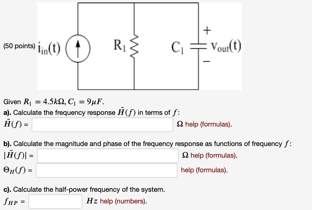 Solved + + (50 points) iin(t) (1 R C - Vout(t) = Given R1 = | Chegg.com
