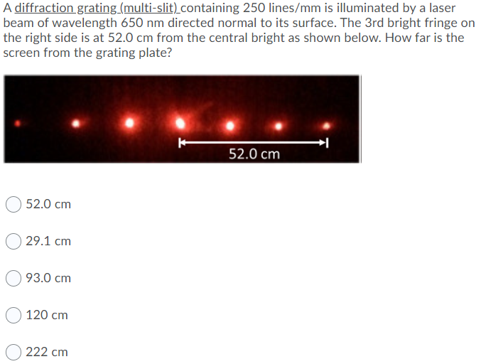 Solved A diffraction grating (multi-slit) containing 250 | Chegg.com