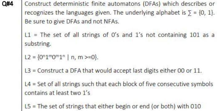 Q 4 Construct Deterministic Finite Automatons Dfas