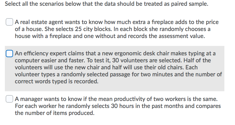 Solved Select all the scenarios below that the data should | Chegg.com