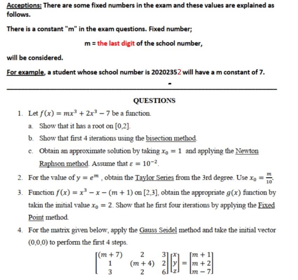 Solved Acceptions: There are some fixed numbers in the exam | Chegg.com