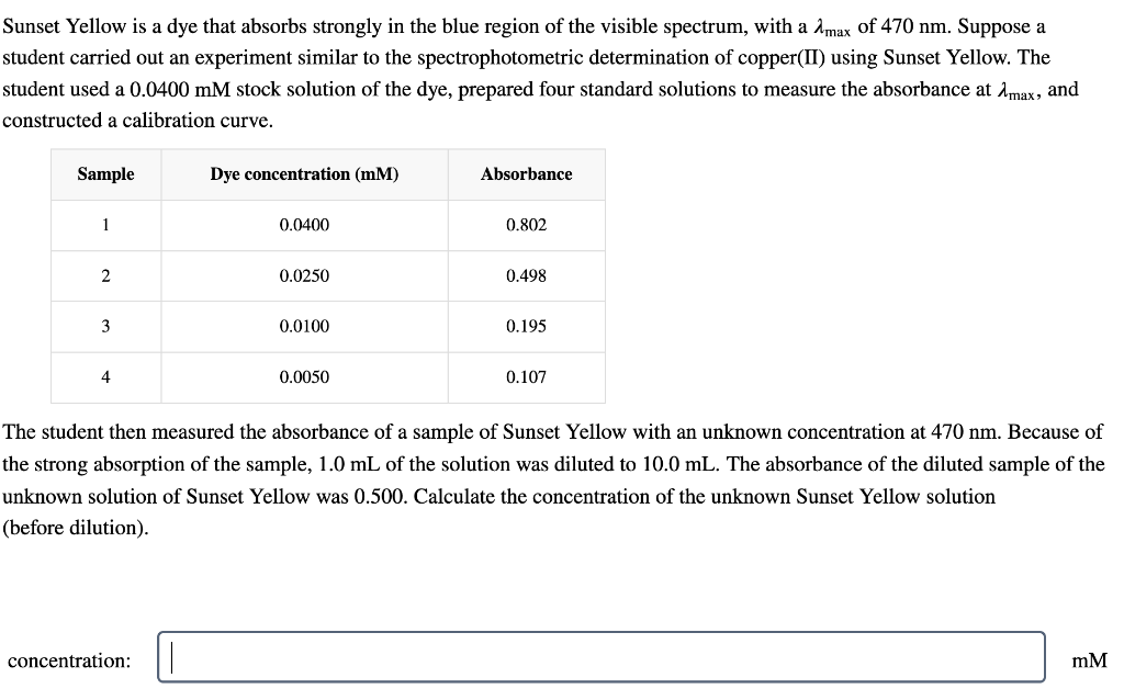 Sunset Yellow is a dye that absorbs strongly in the | Chegg.com