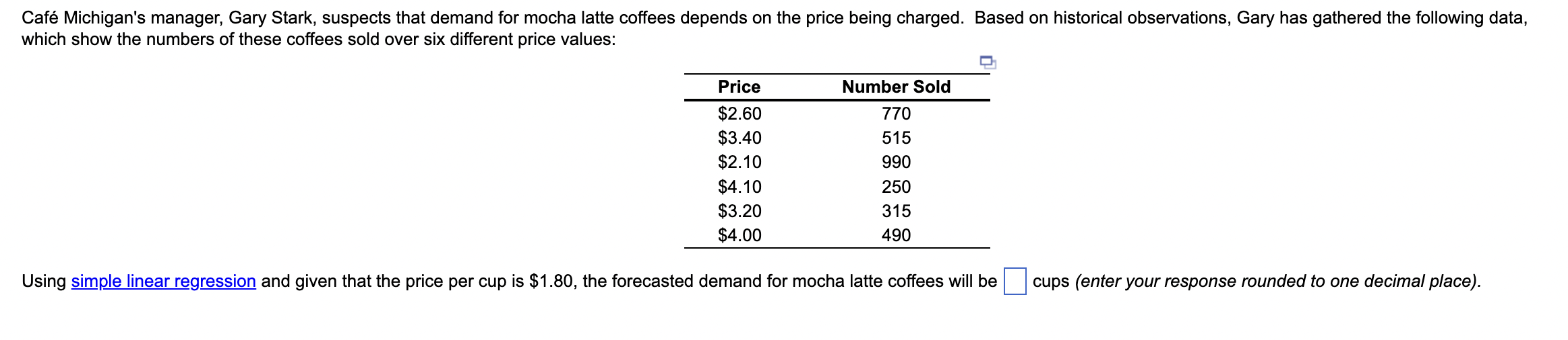 Solved Café ﻿Michigan's manager, Gary Stark, suspects that | Chegg.com