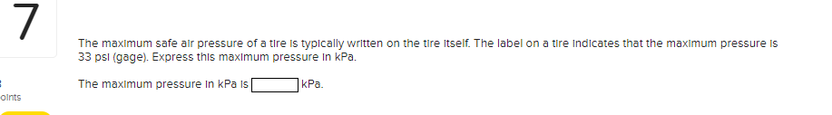 The maximum safe alr pressure of a tire is typically | Chegg.com
