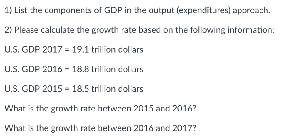 Solved 1) List the components of GDP in the output | Chegg.com