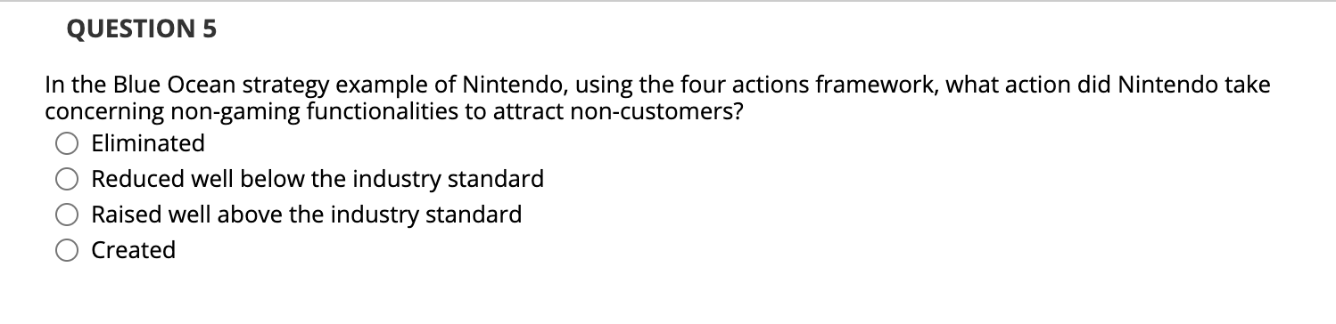 Solved QUESTION 5 In the Blue Ocean strategy example of | Chegg.com