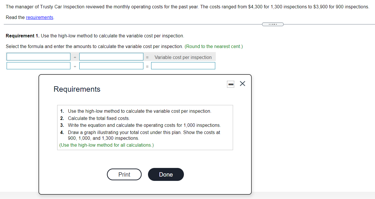 Solved The manager of Trusty Car Inspection reviewed the | Chegg.com