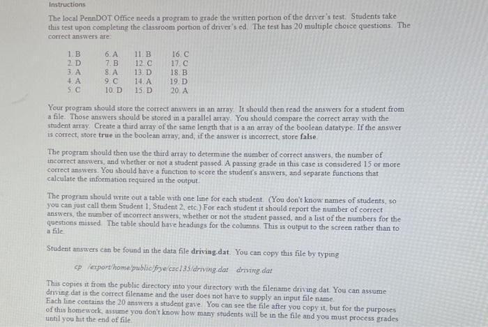 Solved Instructions The local PennDOT Office needs a program | Chegg.com