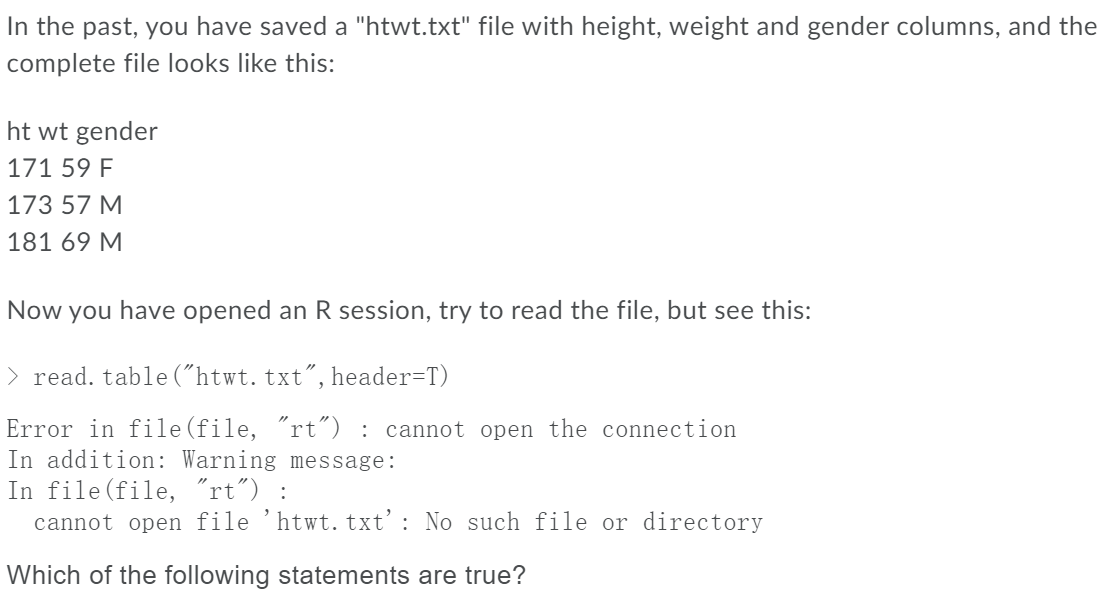Solved In the past, you have saved a "htwt.txt" file with | Chegg.com