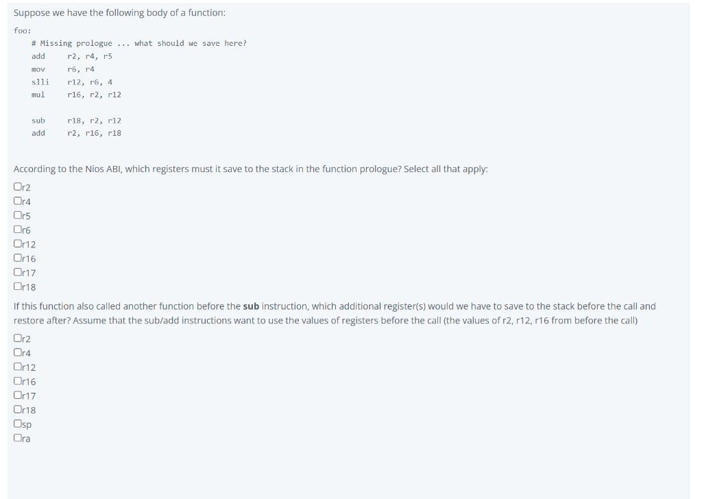 Solved Suppose we have the following body of a function: | Chegg.com