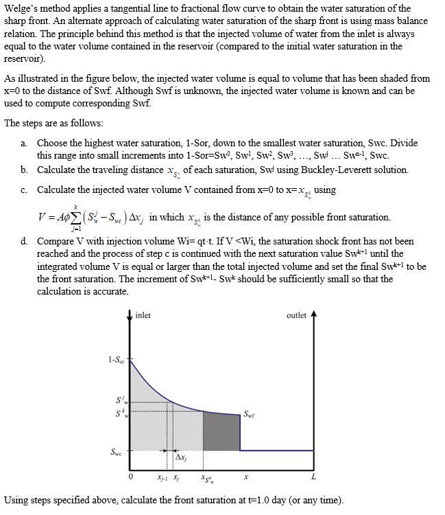Buckley-Leverett and Welge's Method to determine | Chegg.com