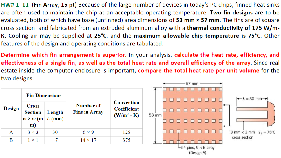 Solved HW# 1-11 (Fin Array, 15 pt) Because of the large | Chegg.com
