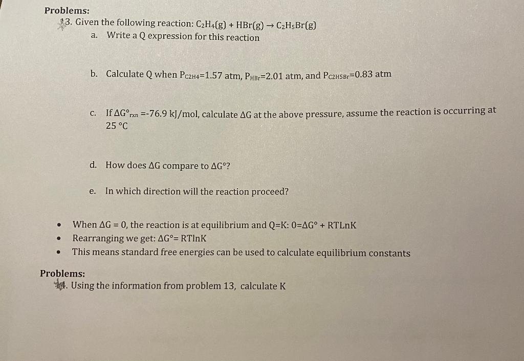 Solved Problems: 13. Given the following reaction: C2H4( | Chegg.com