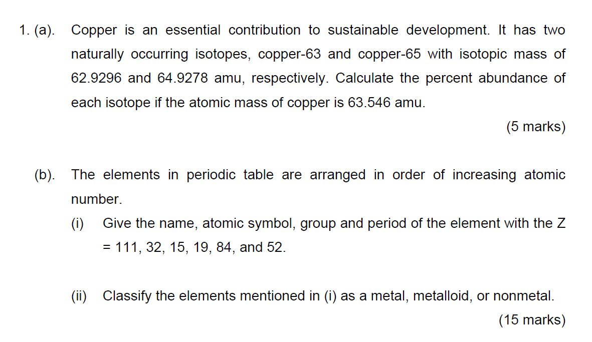 Solved 1. (a). Copper is an essential contribution to | Chegg.com