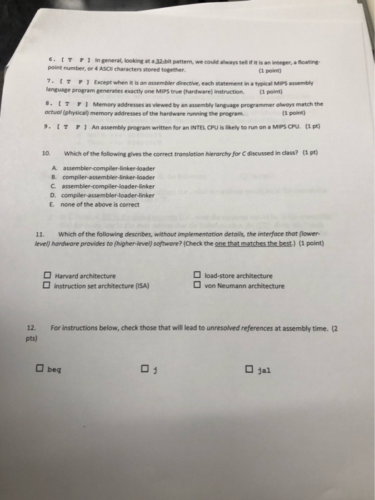 Solved 6. in general, looking at a 32 bit pattem, we could | Chegg.com