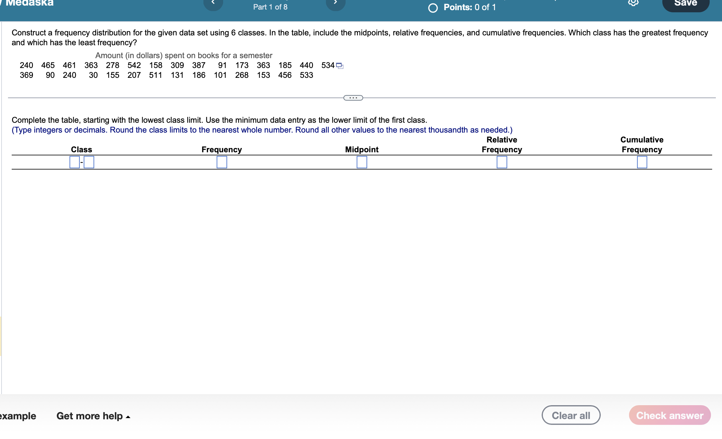 Solved Construct a frequency distribution for the given data | Chegg.com