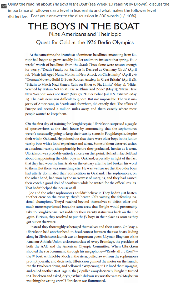 Using the reading about The Boys in the Boat (see | Chegg.com