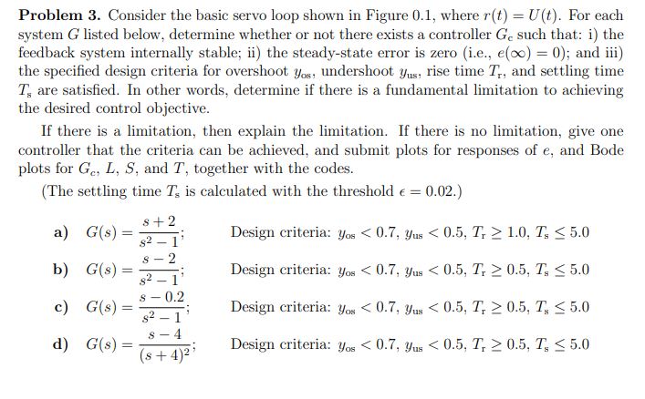 Problem 3. Consider the basic servo loop shown in | Chegg.com