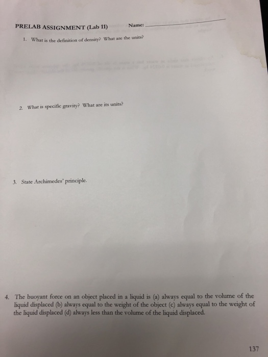 Solved PRELAB ASSIGNMENT (Lab 11) Name: 1. What is the | Chegg.com