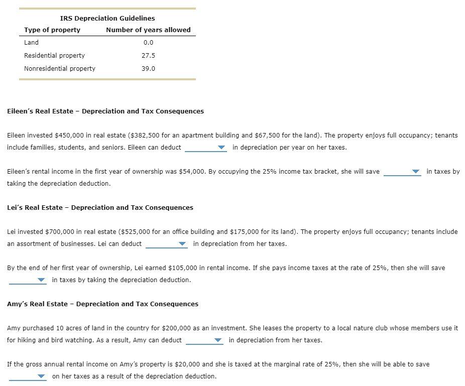 Solved IRS Depreciation Guidelines Type of property Number | Chegg.com