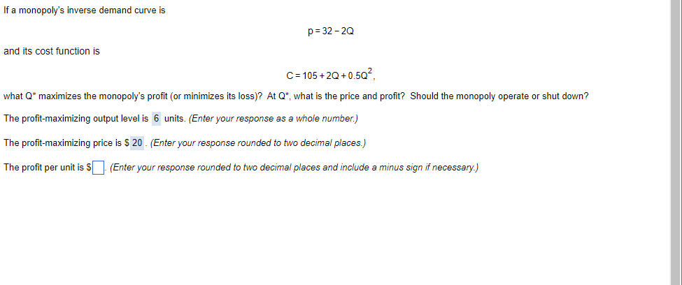 Solved If a monopoly's inverse demand curve is p=32−2Q and | Chegg.com