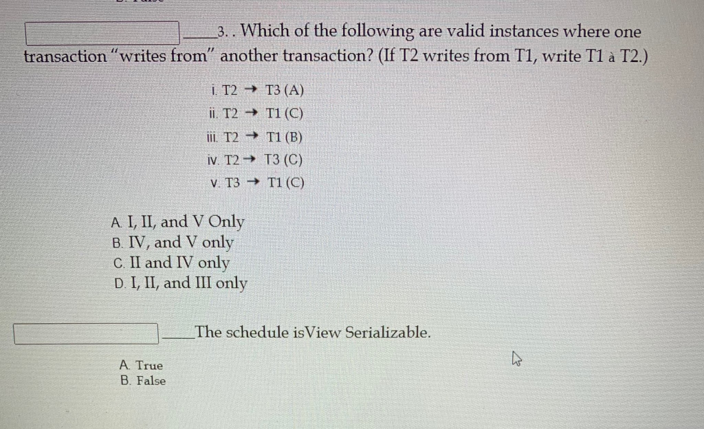 Solved Consider the following schedule involving three | Chegg.com