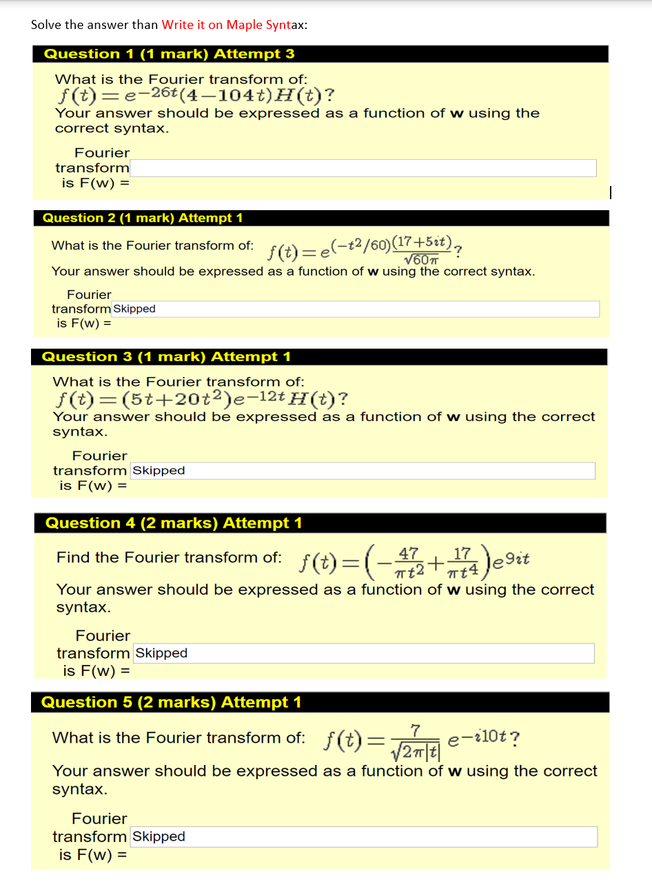 Solved Solve the answer than Write it on Maple Syntax: | Chegg.com