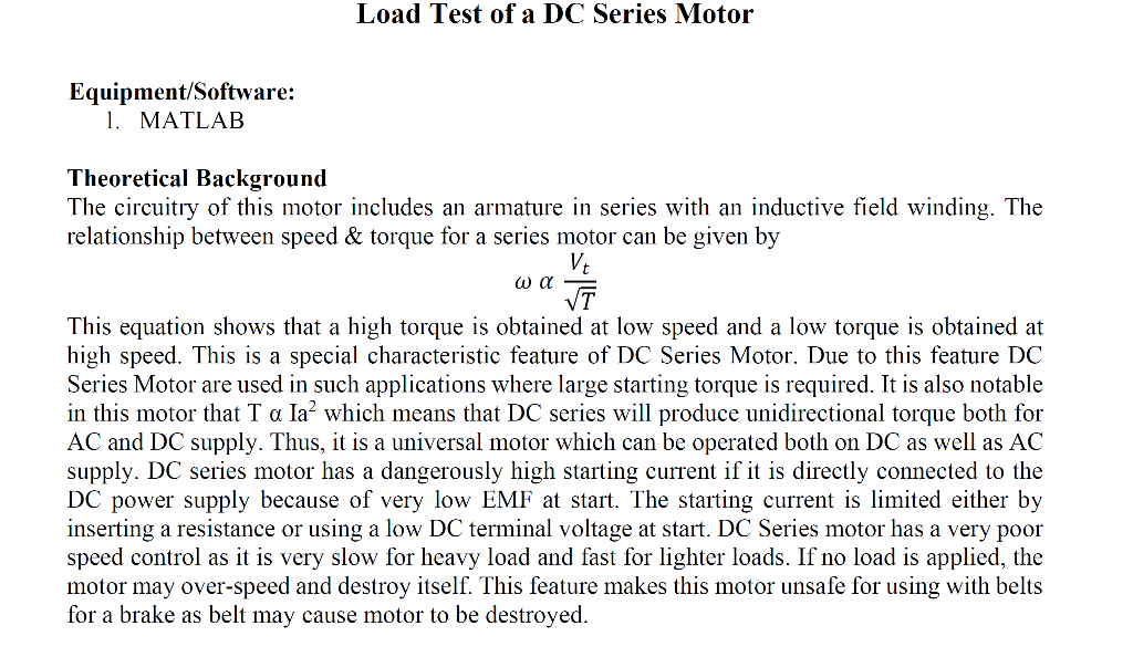 Solved Load Test of a DC Series Motor Equipment/Software: 1. | Chegg.com