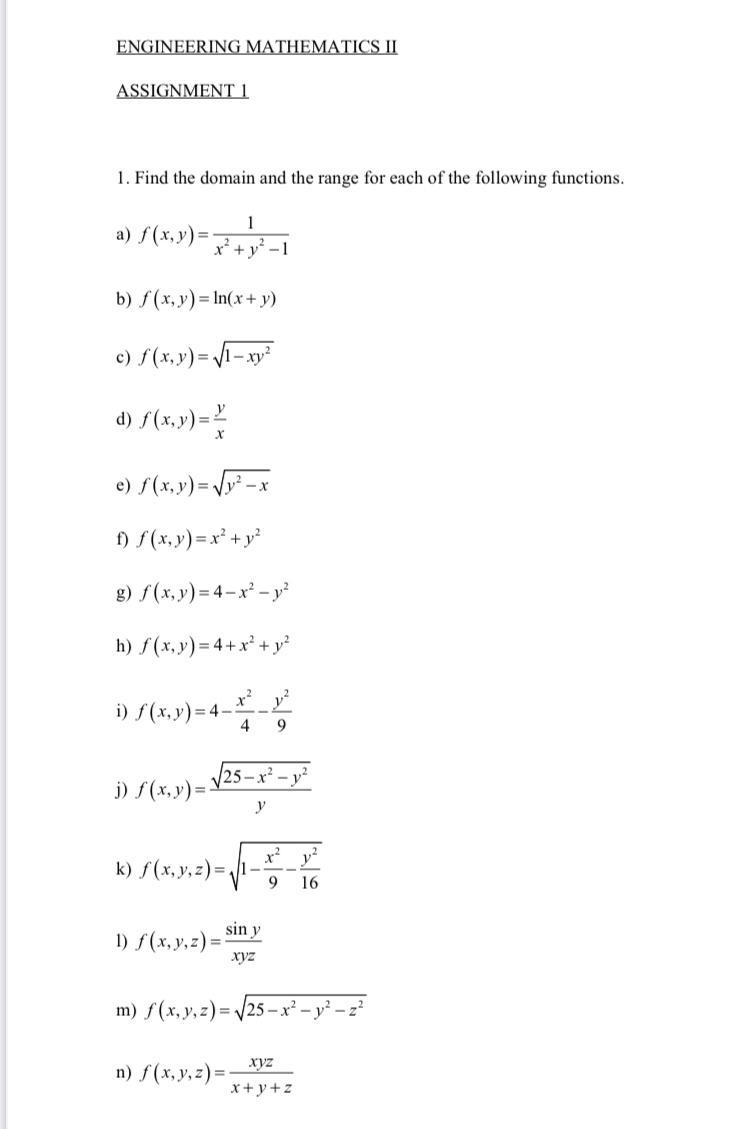 Solved ENGINEERING MATHEMATICS II ASSIGNMENT 1 1. Find the | Chegg.com