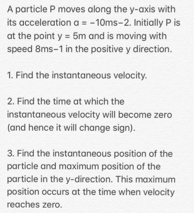 Solved A particle P moves along the y-axis with its | Chegg.com