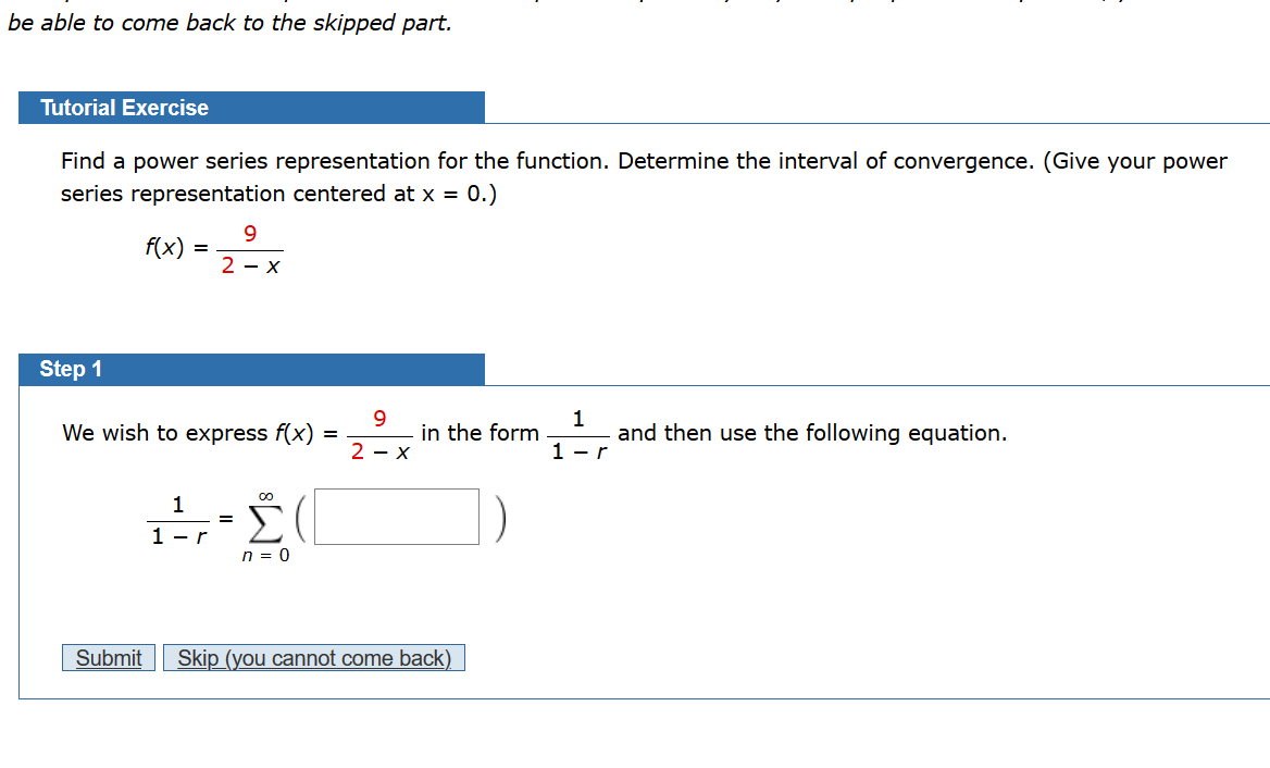 Solved be able to come back to the skipped part. Tutorial | Chegg.com