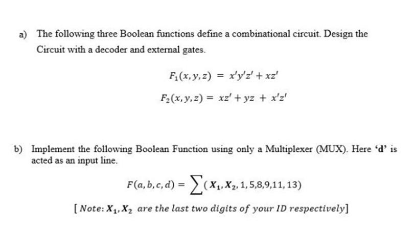 Solved a) The following three Boolean functions define a | Chegg.com