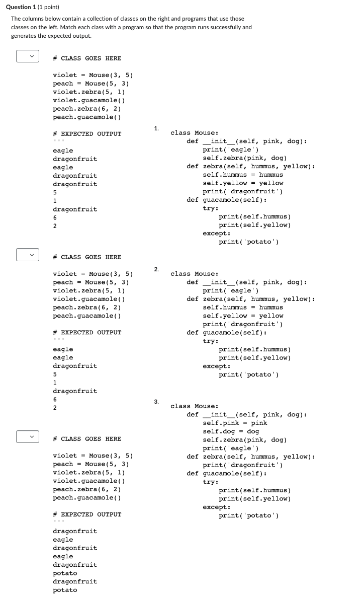 Solved Question 1 (1 point) The columns below contain a | Chegg.com