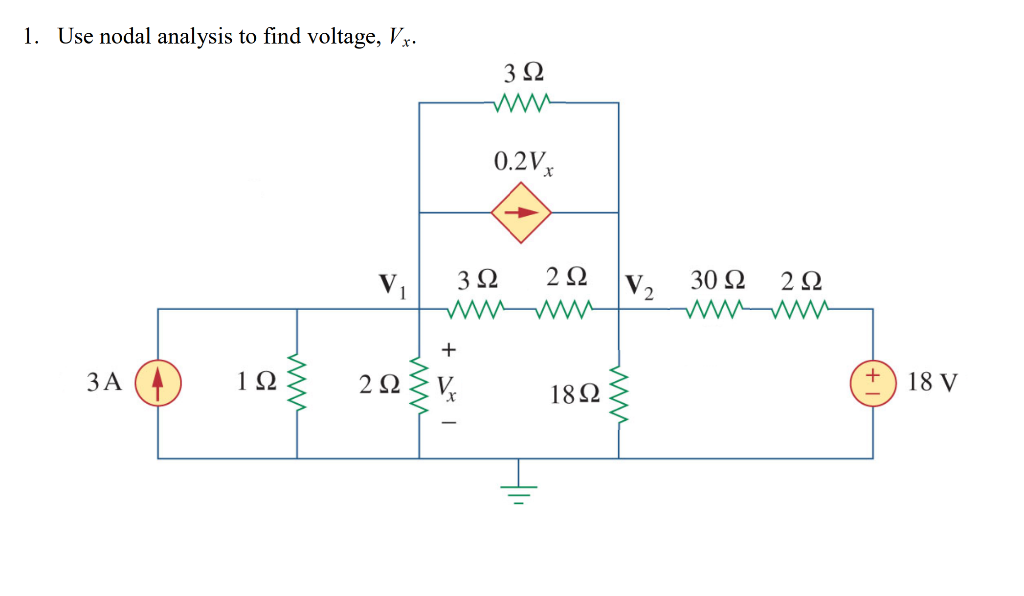 Solved 1. Use nodal analysis to find voltage, Vx.2. | Chegg.com