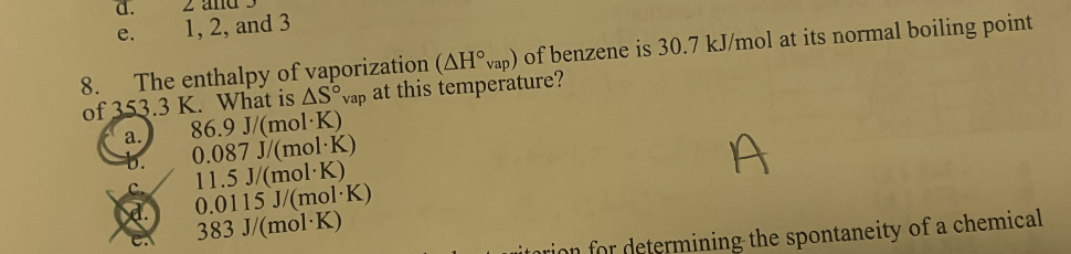 Solved e. 1,2 , and 3 8. The enthalpy of vaporization | Chegg.com